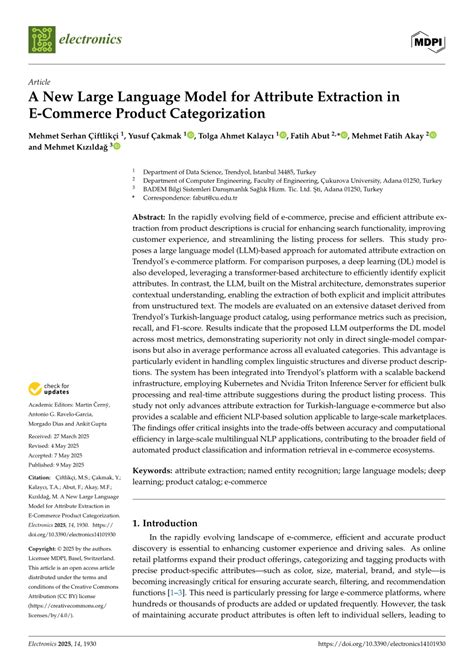 Pdf A New Large Language Model For Attribute Extraction In E Commerce Product Categorization
