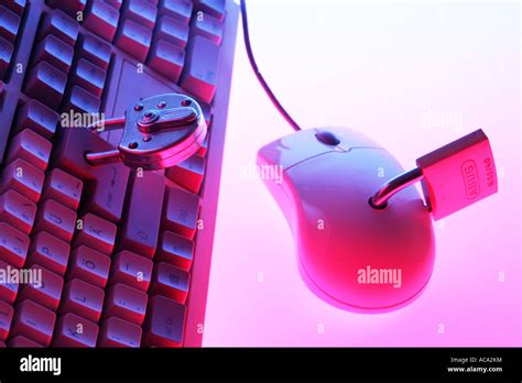 Symbolic Photo Computer Safety Computer Mouse And Keyboard With Lock Stock Photo Alamy
