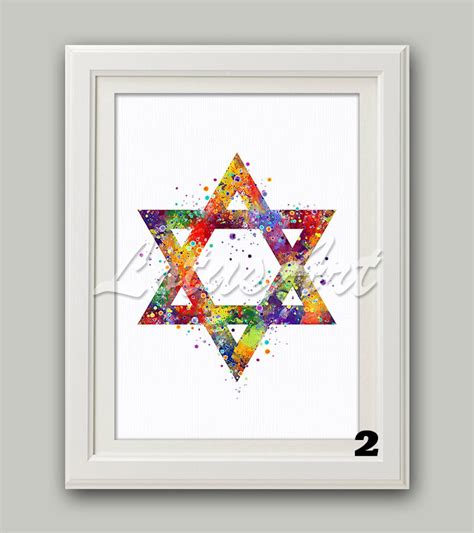 Star Of David Symbol Jewish Wall Art Watercolor Print Israel Etsy