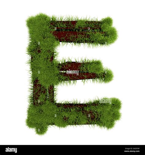Grass Letter E Isolated On White Background Symbol Covered Green Grass