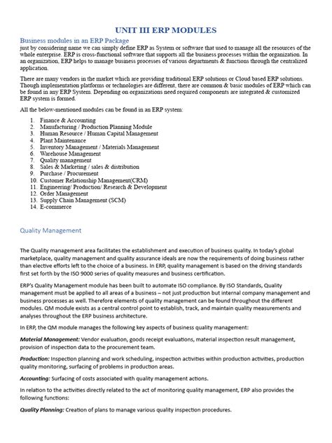 unit 3 full pdf enterprise resource planning quality management