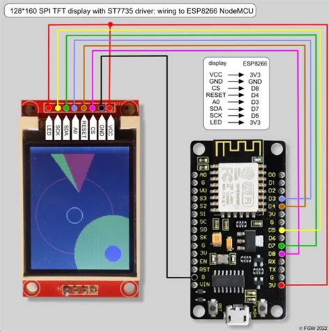 Esp8266 Microcontroller Wired To An 12860 Spi Tft Display With St7735s