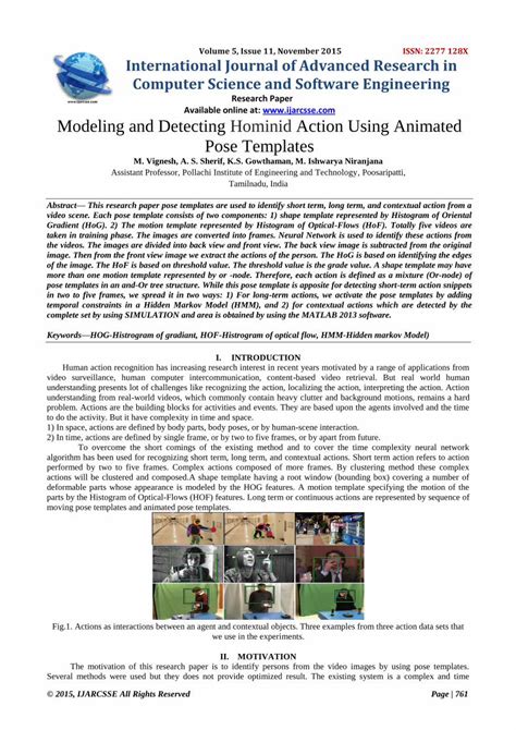 Pdf Modeling And Detecting Hominid Action Using Animated Pose
