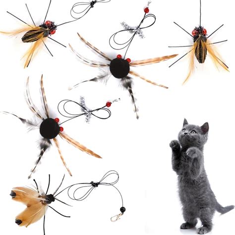 Hjvvr Cat Toys5pcs Insects Shaped Cat Wand Refillsinsect Feather Cats