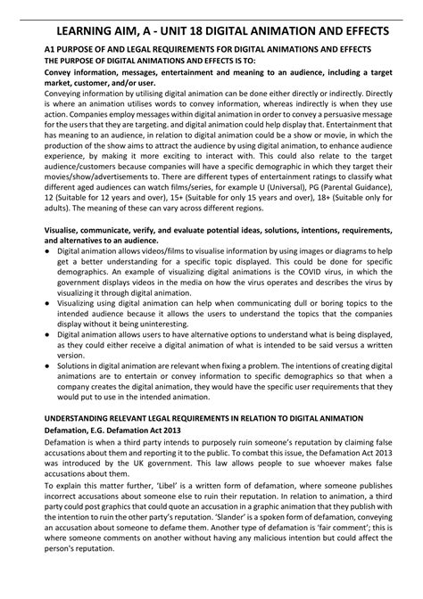 Btec It Unit 18 Digital Animation And Effects Unit 18 Digital Animation And Effects