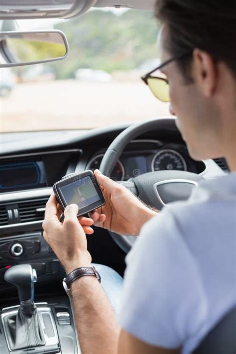 Man Using Satellite Navigation System Stock Image Image Of Vehicle Equipment