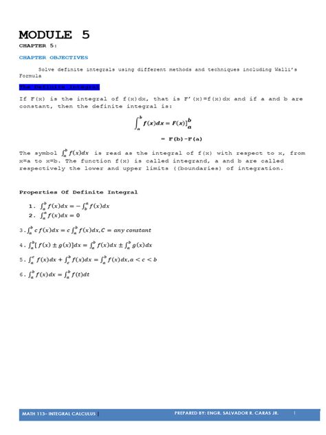 Module 5 Definite Integrals Pdf Integral Mathematical Analysis