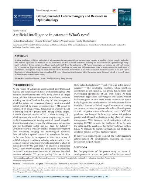 Pdf Artificial Intelligence In Cataract Whats New