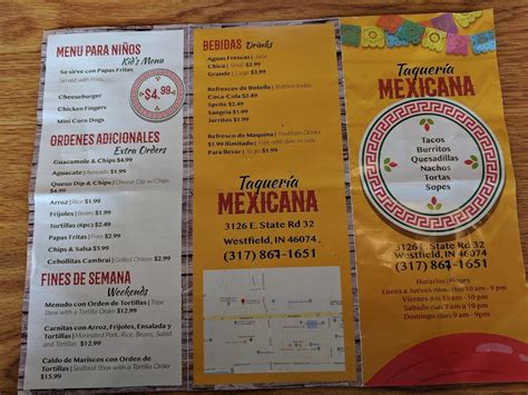 Menu At Taqueria Mexicana Restaurant Westfield