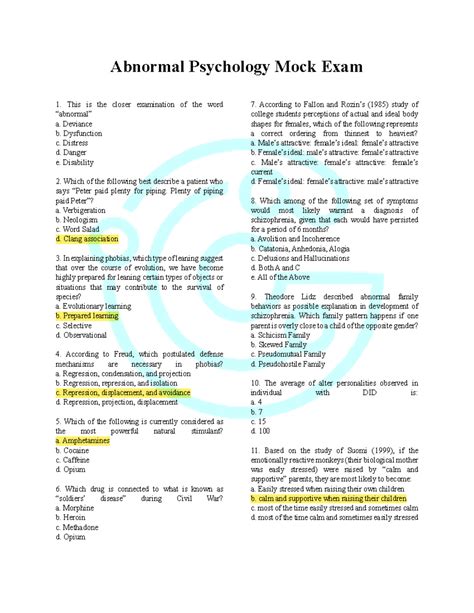 Abnormal Psychology Mock Exam Abnormal Psychology Mock Exam This Is