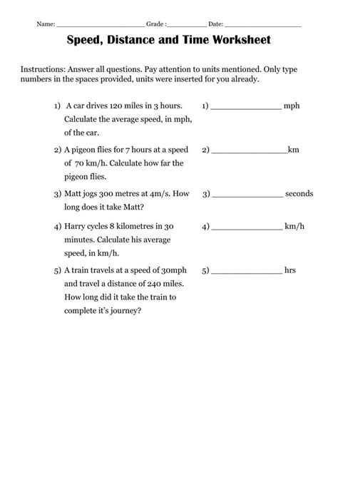 Speed Distance Time Worksheet Acicabuja