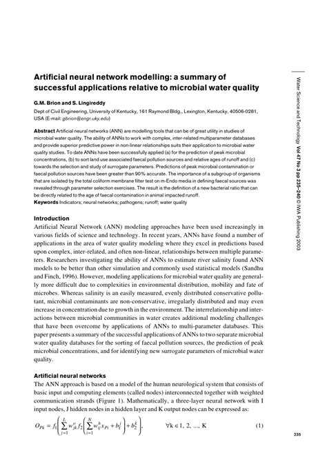 Pdf Artificial Neural Network Modelling A Summary Of Successful Applications Relative To