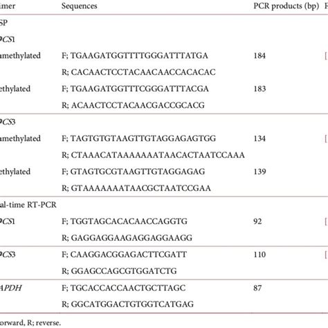 Socs1 And Socs3 Primers Of Msp And Real Time Rt Pcr Download Table