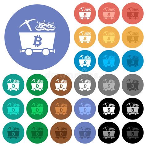 Bitcoin Cryptocurrency Mining Round Flat Multi Colored Icons Stock Vector Illustration Of