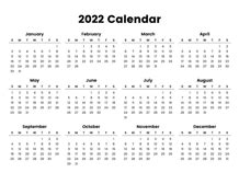 Yearly Calendar 2022 A Printable Calendar