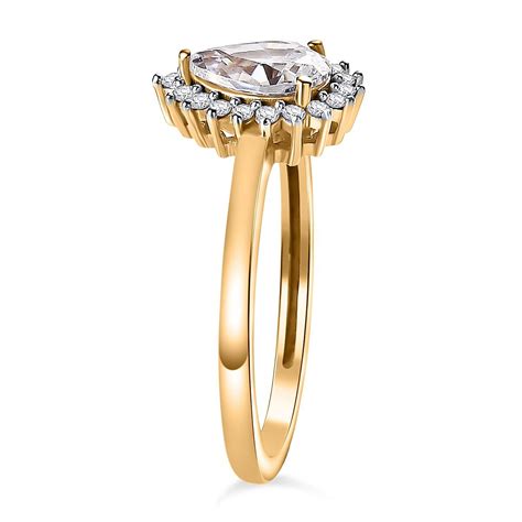 White Cubic Zirconia Halo Ring In 18k Vermeil Yellow Gold Plated
