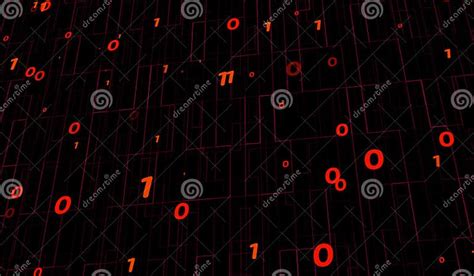 3d Abstract Particle Binary Pattern Digital Technology Red On Black Background Stock