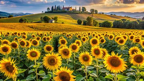 Landscape With Sunflowers In Tuscany Italy Premium Ai Generated Image