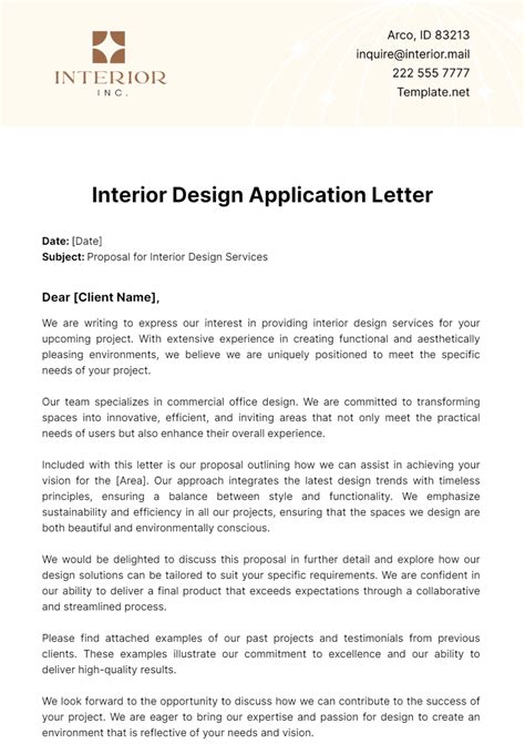 Free Interior Design Application Letter Template To Edit Online