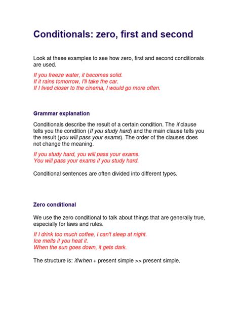 Conditionals Zero First Second Pdf