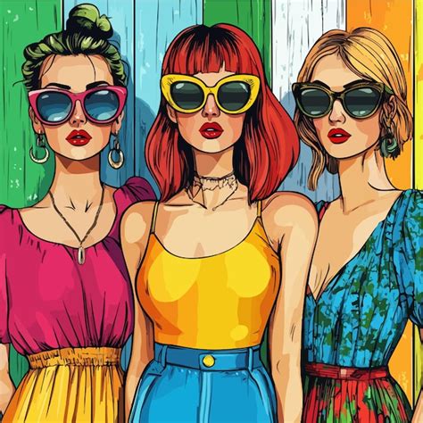 Pop Art Women With Fashion Clothes And Accessories Premium Ai