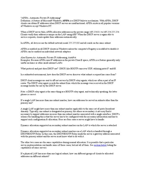 Apipa Dhcp Failover Download Free Pdf Ip Address Networking Standards