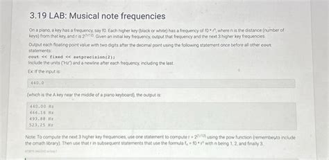 solved 3 19 lab musical note frequencies on a piano a key