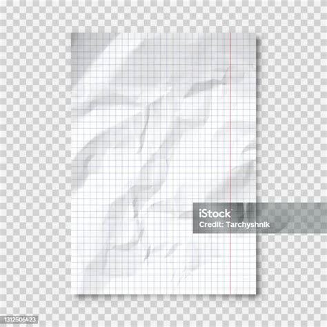투명 한 배경에 A4 형식으로 현실적인 빈 구겨진 종이 용지 노트북 페이지 문서 템플릿 또는 모형을 디자인합니다 벡터 일러스트레이션 0명에 대한 스톡 벡터 아트 및 기타
