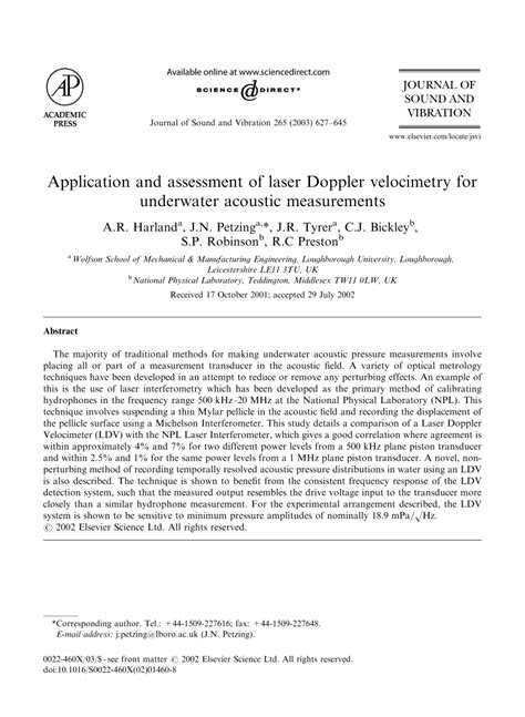 Pdf Application And Assessment Of Laser Doppler Velocimetry For