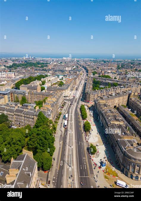 Aerial View Of Leith Walk With Completed Tram Lines In Edinburgh