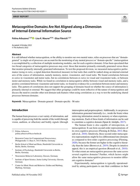 Pdf Metacognitive Domains Are Not Aligned Along A Dimension Of Internal External Information