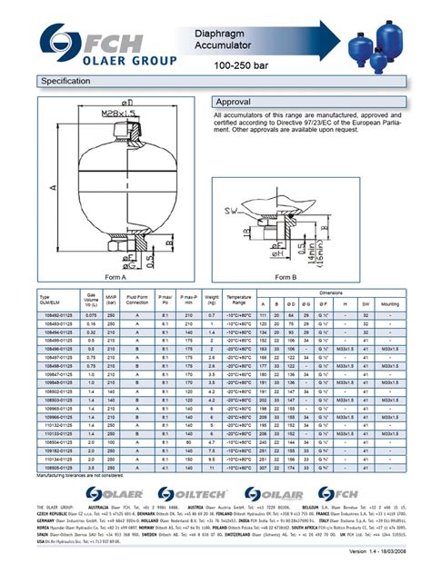 Olaer Diaphragm Accumulator 100 250 Bar Pdf