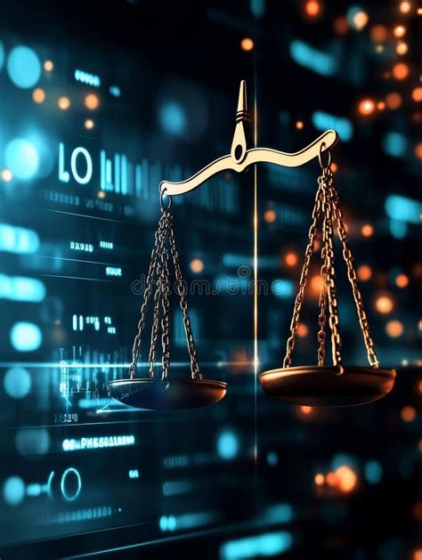 Digital Justice A Balanced Scale On A Tech Background Symbolizing