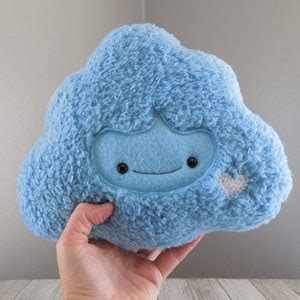 Cloud Stuffed Animal In Blue Handmade Kawaii Smiling Cloud Plushie Etsy
