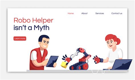 Robo Helper Is Not Myth Landing Page Vector Template Droid Engineering