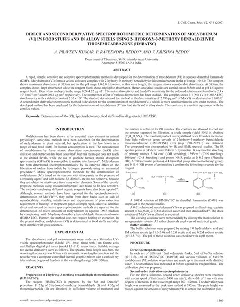 Pdf Direct And Second Derivative Spectrophotometric Determination Of Molybdenum Vi In Food