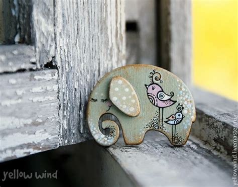 брошь слони и птички Поделки из полимерной глины Миниатюры из полимерной глины Животные из