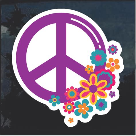 Purple Peace Sign With Flowers Window Decal Sticker Custom Made In