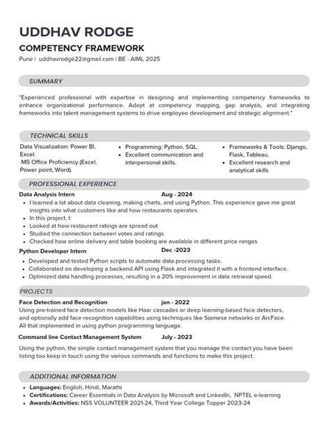 Competency Framework Resume Pdf