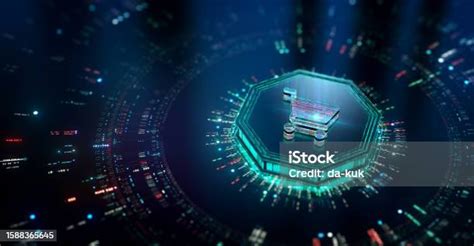 온라인 쇼핑 미래 배경 장바구니 아이콘 홀로그램 코드입니다 Cgi 3d 렌더링 0명에 대한 스톡 사진 및 기타 이미지 0명 3차원 형태 Web3 Istock