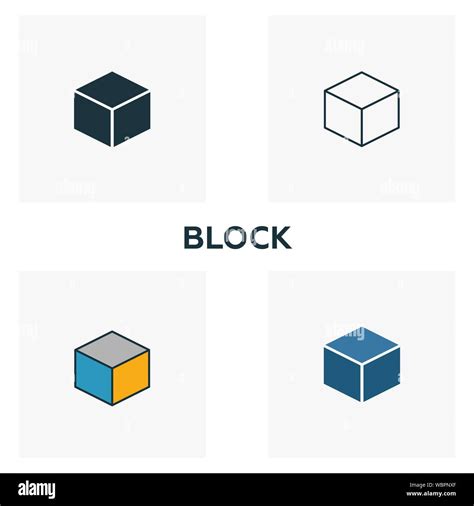 Block Icon Set Four Elements In Diferent Styles From Blockchain Icons