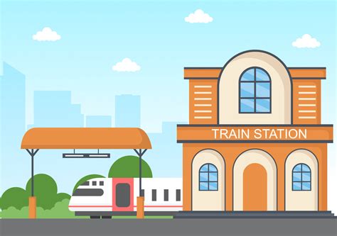 Train Station Building With Train Transport Scenery Platform For