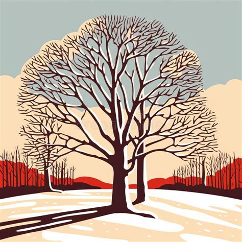Minimalist Linocut Artwork Of Beechwood Tree Essence Stock Illustration Illustration Of Shapes