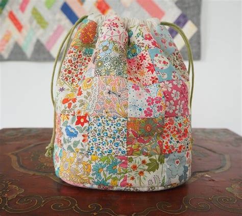 Drawstring Bag Pattern Patchwork Pouch Sewing Tutorial Etsy Quilted Bag Patterns Patchwork