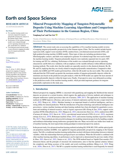 Pdf Mineral Prospectivity Mapping Of Tungsten Polymetallic Deposits Using Machine Learning