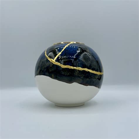 Kintsugi Blue Turquoise And Gold Sea Globe By Pembrokeshire Based Ceramic Artist Richard
