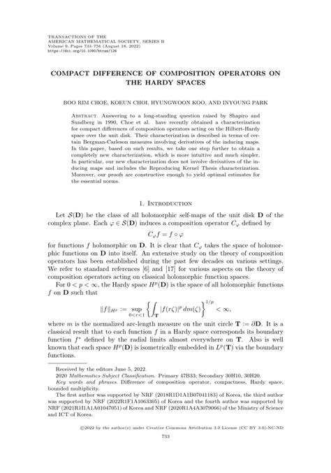 Pdf Compact Difference Of Composition Operators On The Hardy Spaces