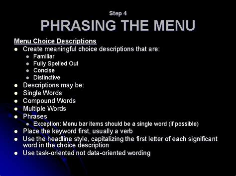Week 3 Develop System Menus Navigation Schemes Step