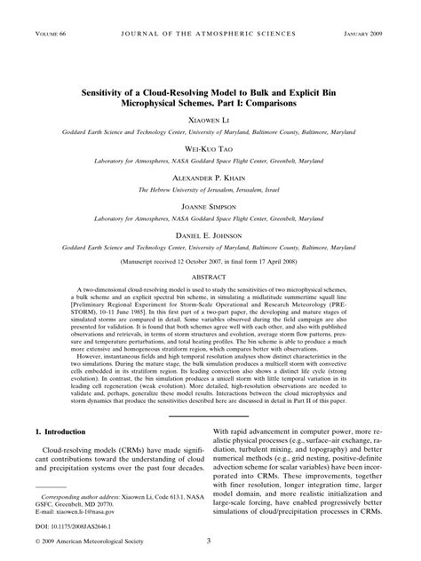 Pdf Sensitivity Of A Cloud Resolving Model To Bulk And Explicit Bin Microphysical Schemes