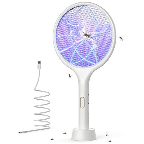 Yissvic Electric Fly Swatter 4000v Bug Zapper Racket Dual Modes Mosquito Killer With Purple
